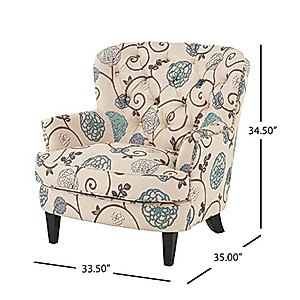 Christopher Knight Home Tafton Fabric Club Chair, White / Blue Floral