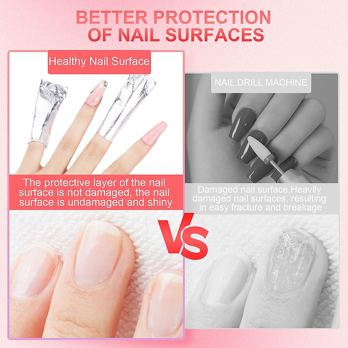 NXJ INFILILA Nail Foil - 300PCS Foil Nail Wraps Gel Nail Polish Remover Foil Wraps for Nails, Soak Off Gel Remover with Larger Cotton Pad for Removing Nail Polish at Home