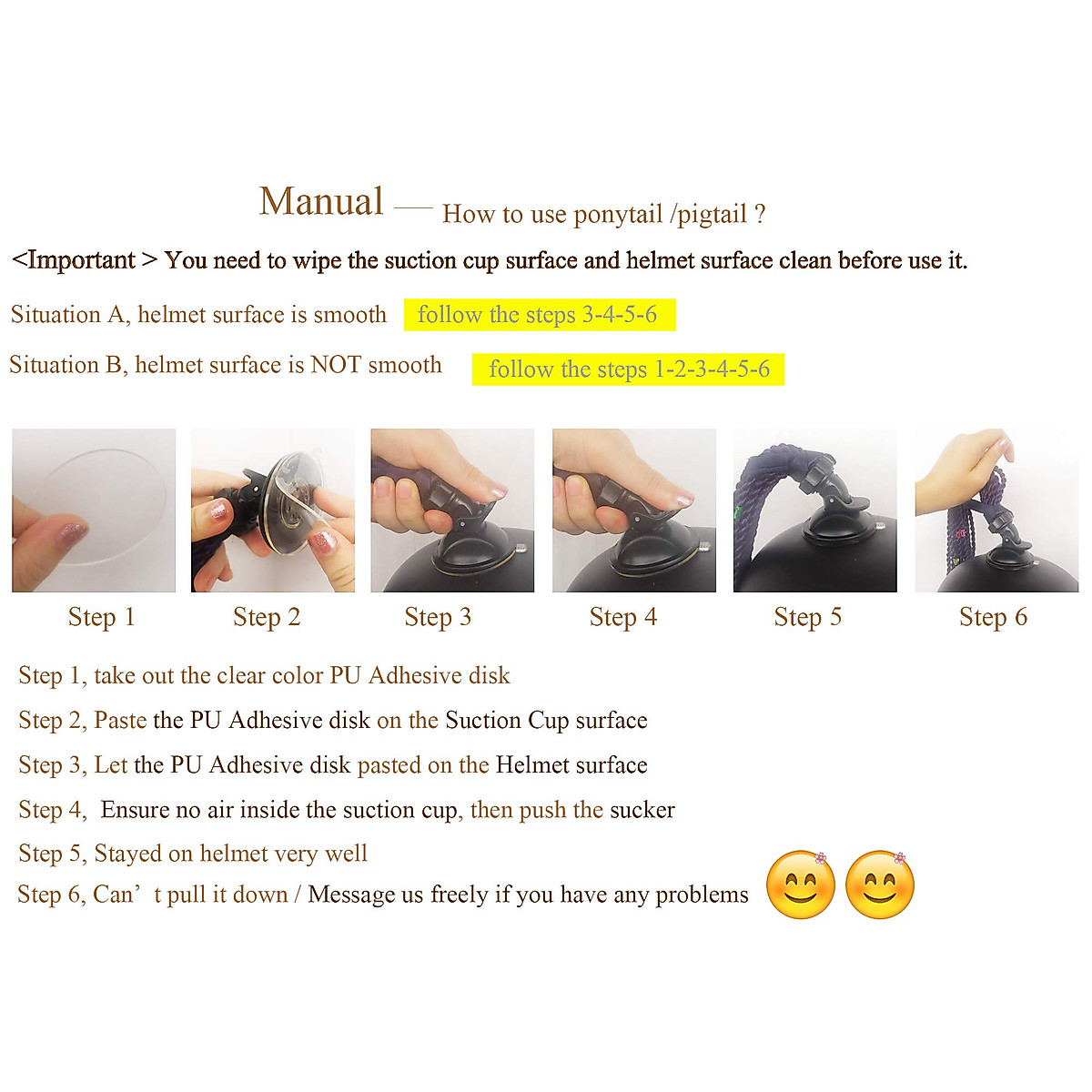 HHongJM Helmet Pigtail Motorcycle Helmet Ponytail Bicycle Helmet Braids Hair Tails Used for Any Helmets/Reusable Design 24Inch (Helmet Not Included)