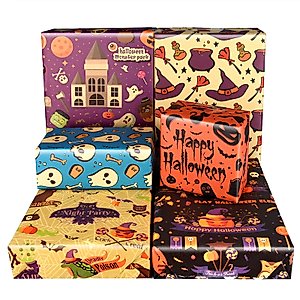 PLULON 6 Sheets Brown Halloween Birthday Gift Wrapping Paper, Gift Wrap Paper for Wedding, Birthdays, Baby Shower Halloween Decorations