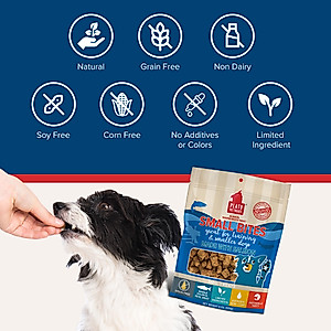 PLATO Small Bites Dog Treats, Natural Bite Sized Real Meat & Salmon Flavor, Grain Free & High in Protein, Air Dried Authentic Ingredients, 2 Calories Per Treat, Made in the USA, 6 Ounces