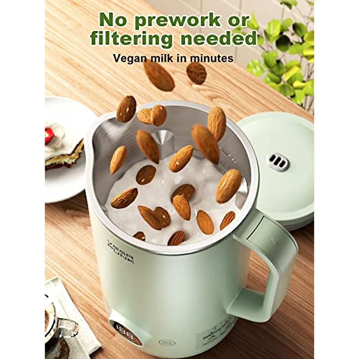VEGAPUNK Nut Milk Maker Machine 20oz - Smart Automatic Cold and Hot Dairy Free Soybean/Oat/Coconut/Soy Milk Maker Machine with Filter Bag - Plant Based Almond Cow Milk Machine Maker for Vegan - Green