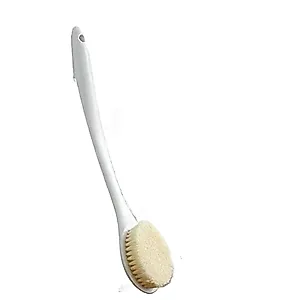 INGVY Dry Brushing Body Brush Bath Brush Body Exfoliating Scrubber Long Handle Body Back Massage Shower SPA Foam Bath Accessories Body Cleansing Brush (Color : White)
