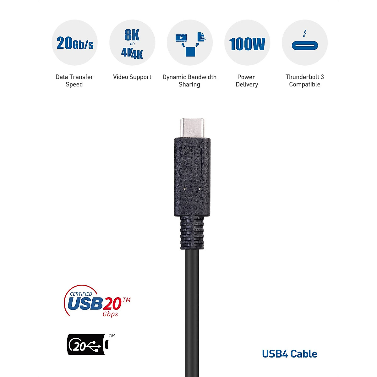 Cable Matters [USB-IF Certified] USB4 Cable/USB 4 Cable 6 ft with 20Gbps Data, 8K Video & 100W Charging, Compatible with Thunderbolt 4, for iPhone 16/15 Pro Max Plus, MacBook, XPS, Surface Pro