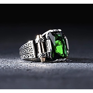 Man Handmade Emerald Stone Ring, Green Stone Ring, Ottoman Style Men Ring, Gift for Him, 925k Sterling Silver Ring