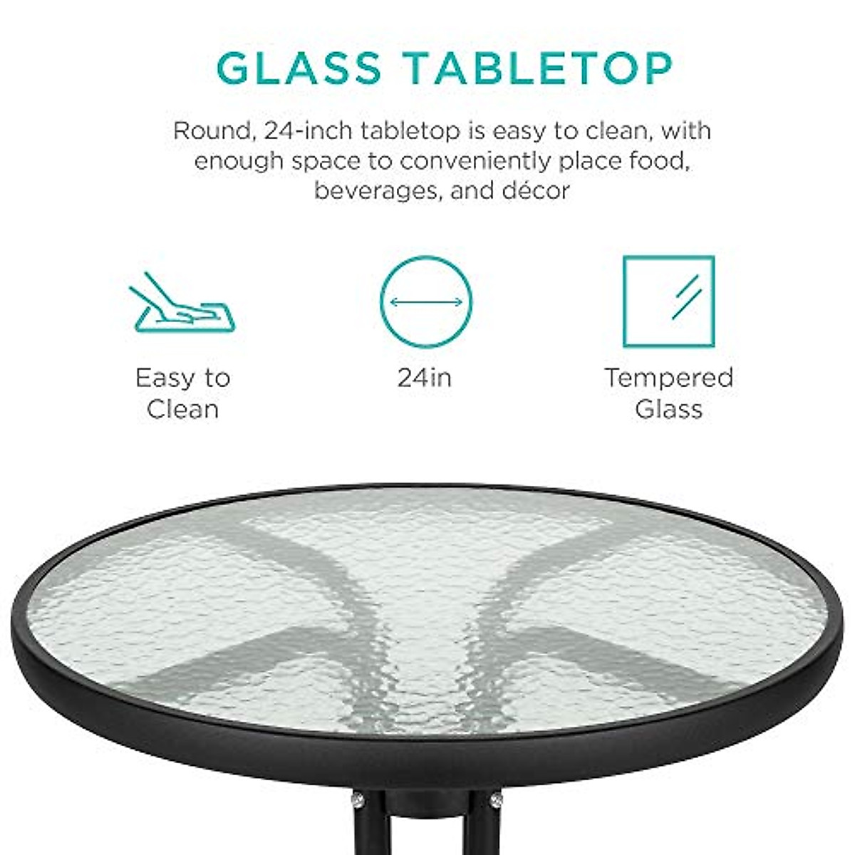 Best Choice Products 3-Piece Patio Bistro Dining Furniture Set w/Textured Glass Tabletop, 2 Folding Chairs, Steel Frame, Polyester Fabric - Beige