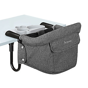 Hook On Chair with Tray, Fold-Flat Storage and Tight Fixing Clip on High Chair, Portable Baby Feeding Seat, High Chair for Home and Travel (Grey)