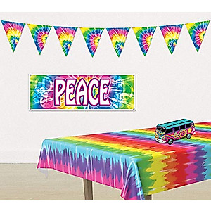 Beistle 1960’s Tie Dyed Pennant Banner – Indoor/Outdoor Hanging Décor For 60’s Theme and Birthday Party Supplies