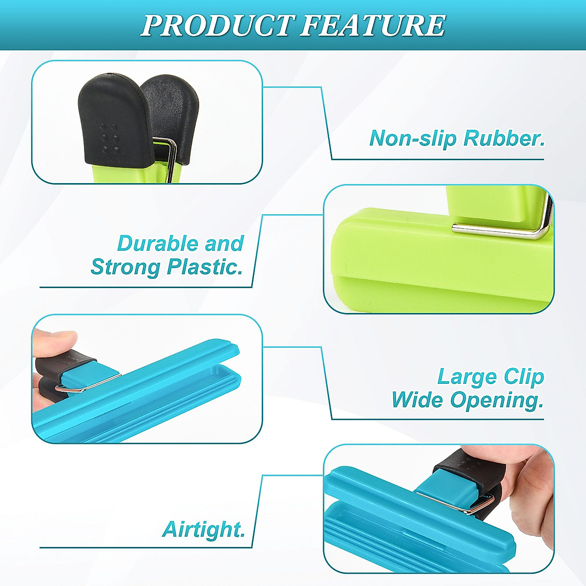 GBYMIUY Chip Bag Clips, 10 Pack Food Bag Clips, Large Bag Clips for Food Storage with Air Tight Heavy Seal Grip (Assorted Sizes and Colors)