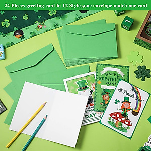 Zonon 24 Pieces St Patrick's Day Card with Envelope Green Shamrock Irish St Patrick's Day Cards Assorted Greeting Cards for Home