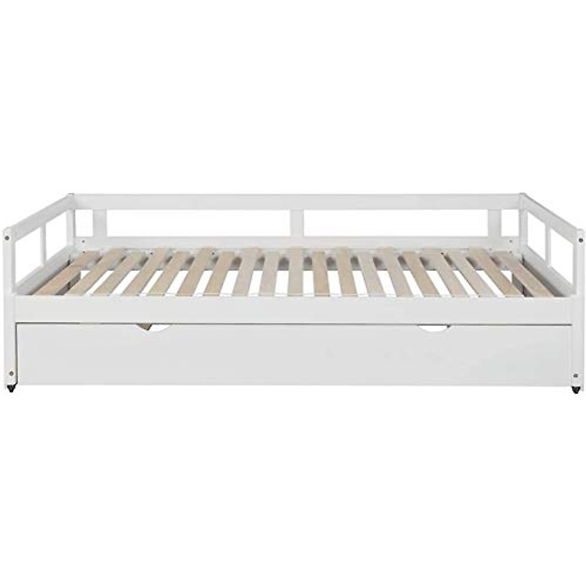 MERITLINE Daybed with Trundle,Twin to King Trundle Bed Extendable Design, Wooden Daybed/Sofa Bed for Bedroom Living Room,No Box Spring Needed,White