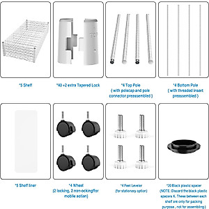 pouseayar Wire Shelving Unit 5 Tier NSF Metal Shelf, 750lbs Capacity Adjustable Storage Rack with Wheels & Shelf Liners for Garage Kitchen Office Bathroom, 60" H x 30" L x 14" D - White Set of 2