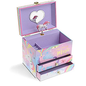 Jewelkeeper Cotton Candy Unicorn Music Box & Little Girls Jewelry Set - 3 Unicorn Gifts for Girls - Jewelry Box for Girls