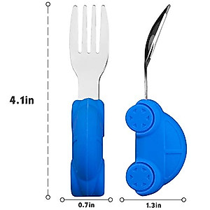 Toddler Spoon and Fork Set, Easy Grip for Baby, Toddler Children, Perfect Self Feeding Learning Utensils, 12 Month+ (Car)