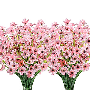 Omldggr 12 Pieces Artificial Violet Flowers Artificial Flowers Faux Violet Flowers Faux Plastic Plant Shrubs Greenery for Indoor Outside Garden Patio Porch Window Box Home Wedding Decoration(Pink)