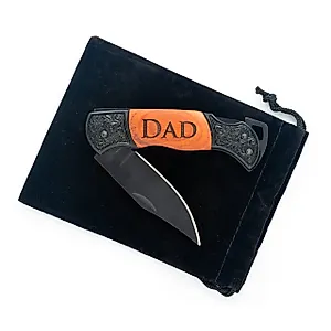 Generic Dad Engraved Rosewood Black Steel 7 Inch Folding Pocket Knife w/ 3 in. Locking Blade (Dad)