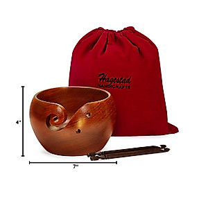 Yarn Bowl large 7 inch by 4 inch with free travel pouch and crochet hooks. Perfect Yarn Holder for Knitting and Crocheting