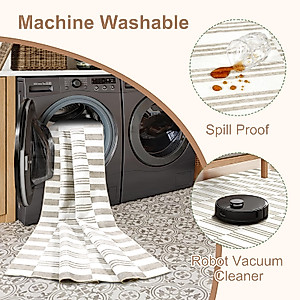 LIVEBOX Machine Washable Area Rugs 5x7 - Soft Checkered Modern Rugs for Bedroom, Non-Slip Neutral Rug for Living Room, Low-Pile Farmhouse Rug for Dining Room Office Hall, Tan/Beige