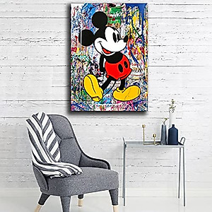 IXLLU Banksy Graffiti Street Art Mickey Poster Decorative Painting Canvas Wall Art Living Room Posters Bedroom Painting 16x24inch(40x60cm)