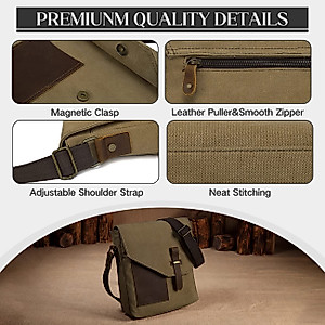 VASCHY Small Messenger Bag, Vintage Canvas Leather Lightweight Crossbody Bag