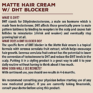 Suavecito Pomade Matte Hair Cream With DHT Blocker For Hair Regrowth - Low Shine Light Hold For Styling Thinning Hair To Look Thick & Full With Volume