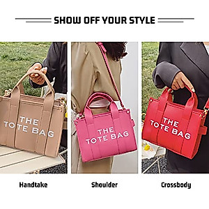 The Tote Bag for Women, Leather Tote Bag Red with Zipper, Women's Tote Bag Sturdy Durable Waterproof Cute Handbag, Tote Purse Crossbody Shoulder Bag for School, Work, Travel