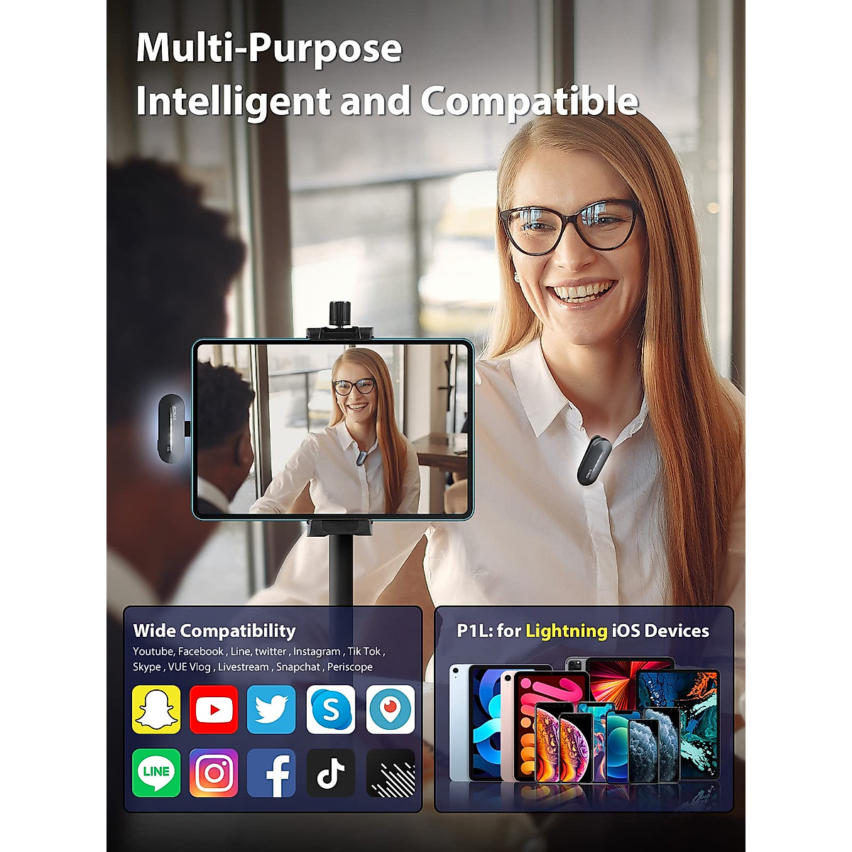 SYNCO Wireless Lavalier Microphone for iPhone, P1L 2.4GHz Lapel Mic with Charging Case for iPhone Smartphone YouTube TIK Tok Live Streaming Vlog, Wireless-Lavalier-Microphone-iPhone