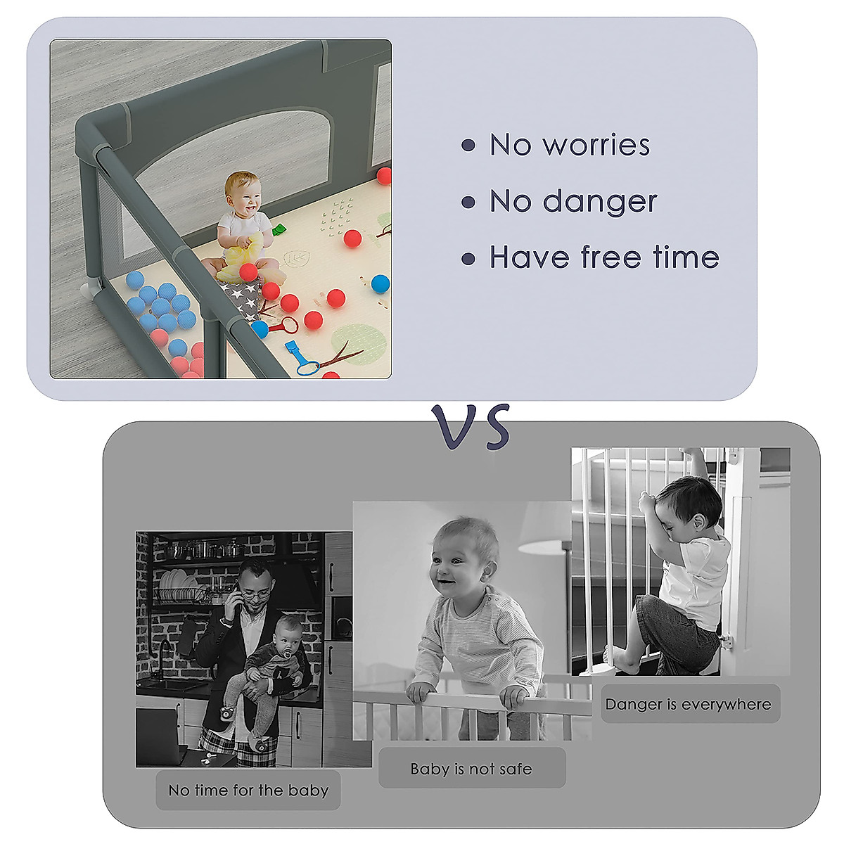 LIGHTOTOS Extra Large Baby Playpen with Mat-50 Balls-8 Hand Holds, 71x61x27 Inches Big Toddler Playpen with Carry Bag, Safety Play Yard for Infants Activity Grey