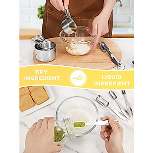 Joyhill Measuring Cups and Spoons Set of 8 Piece, Metal Stainless Steel Measuring Cups and Spoons Set for Baking Cooking, Dry and Liquid Ingredients