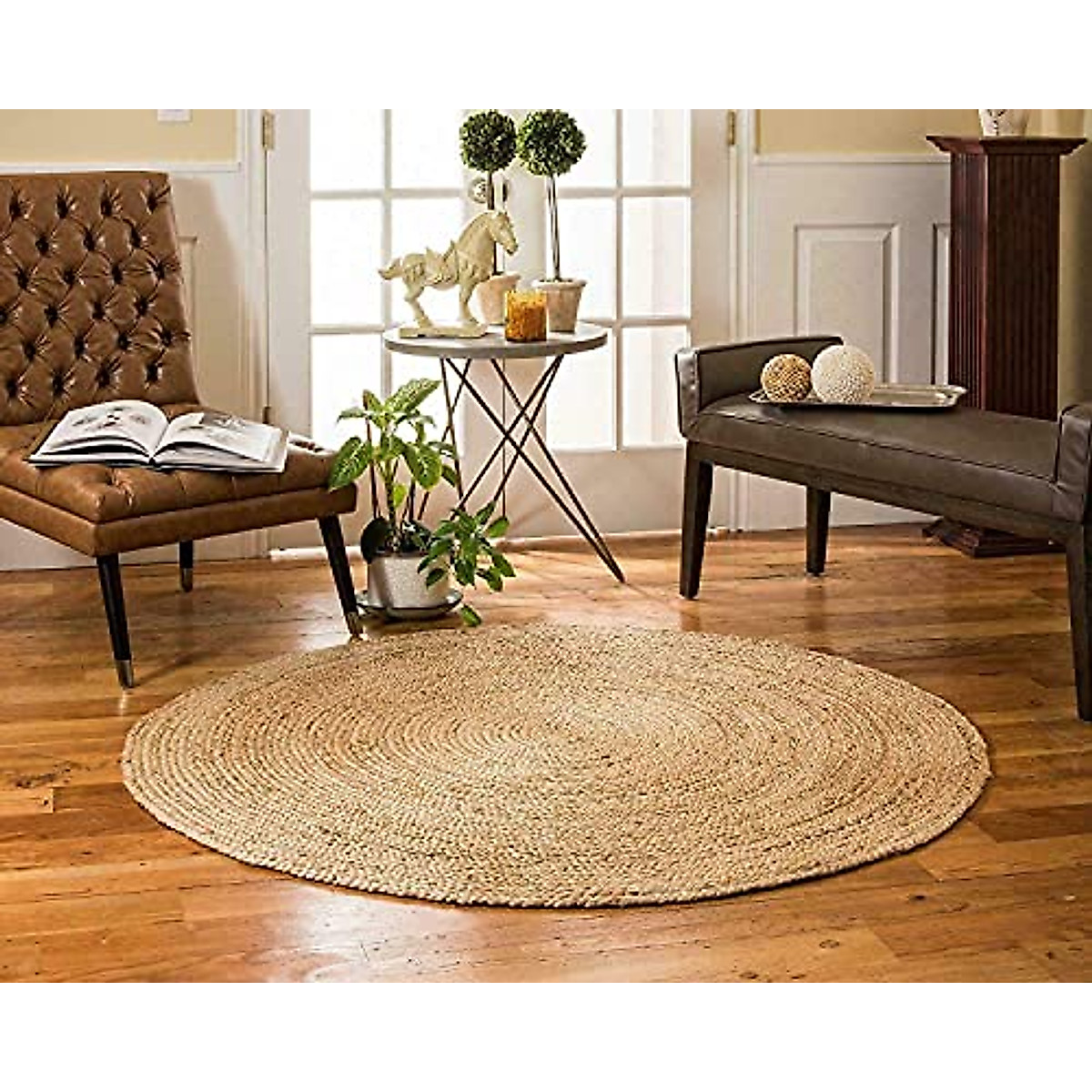 Vipanth Exports Natural Jute Rug Hand Braided Round Area Rug Handmade Rug for Home Decor (2 Feet Round (24 x 24 Inches), Beige) VP501RJWB