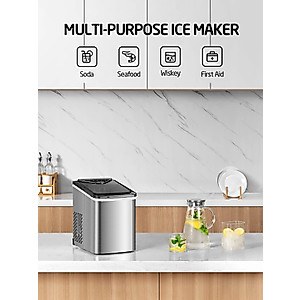 Ice Maker Machine for Countertop, 9 Ice Cubes Ready in 6 Minutes, 26lbs in 24Hrs Portable Ice Maker Machine Self-Cleaning, 2 Sizes of Bullet-Shaped Ice for Home Kitchen Office Bar Party