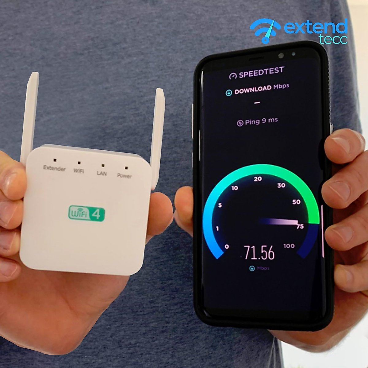 Extendtecc WiFi Booster Wireless WiFi Extender Signal Booster 300Mbps, WiFi Repeater Wireless Signal Booster 2.4 GHz Dual Band 4 Antennas 360° Full Coverage Internet Extender
