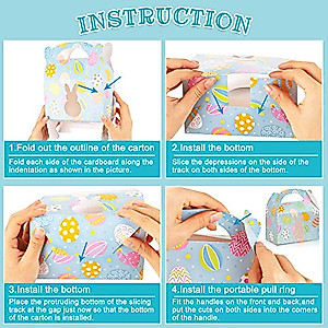 Whaline 12pcs Easter Treat Boxes Happy Easter Gift Box Bunny Eggs Easter Basket Containers Hollowing Rabbit Shape Candy Goody Cookie Holder With Handle for School Classroom Party Favor decor