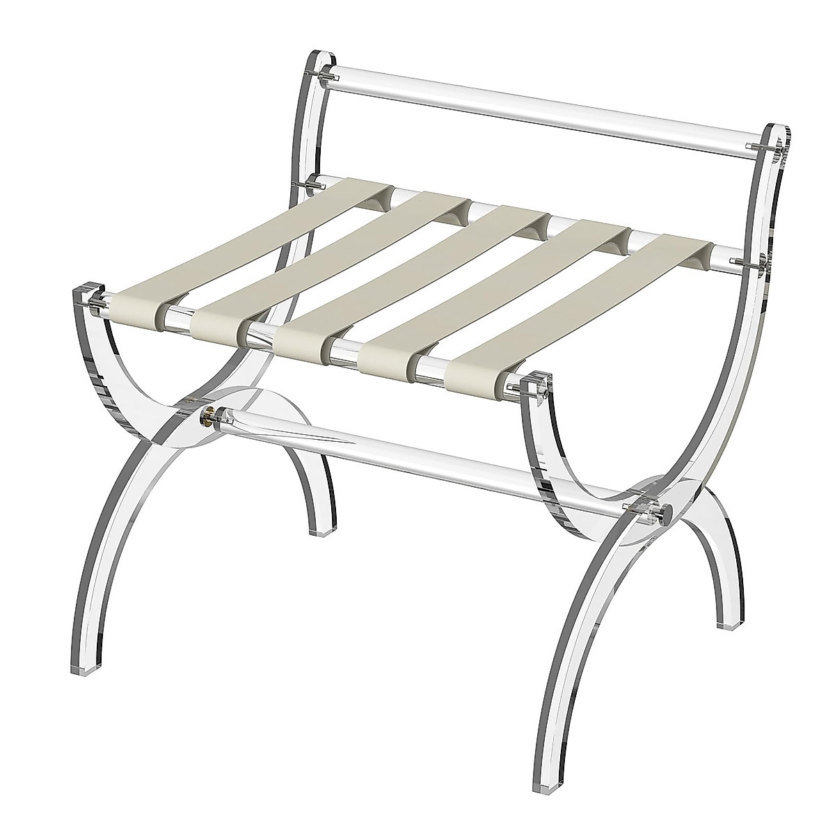 Byingo Acrylic Luggage Rack with High Back Support Bar, Foldable Suitcase Stand with Leather Straps for Guest Room, Bedroom, Hotel, Holds Up to 50-100 lb, Modern, Portable, Easy to Use, Heavy-Duty