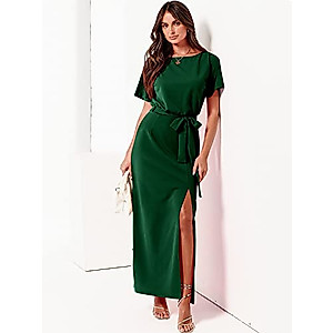 ANRABESS Women's Batwing Sleeve Tie Waist Long Dresses Formal Party Wedding Guest Side Split Maxi Dress A951-shenlv-L