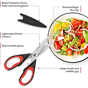 Kitchen Shears, iBayam Kitchen Scissors Heavy Duty Meat Scissors Poultry Shears, Dishwasher Safe Food Cooking Scissors All Purpose Stainless Steel Utility Scissors, 2-Pack (Black Red, Black Gray)
