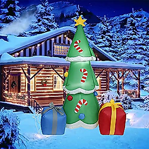 6 FT Blow up Christmas Decoration Inflatable Outdoor Christmas Tree Gift Giant with LED Light Xmas Decor for Holiday Party Yard/Lawn/ Garden/Patio