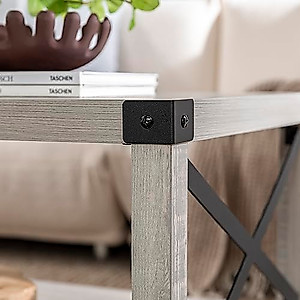 Walker Edison Sedalia Modern Farmhouse Metal X Coffee Table, 40 Inch, Stone Grey