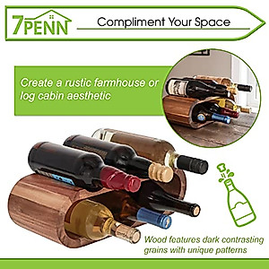 7Penn Wooden Countertop Wine Rack - 6 Bottle Horizontal Acacia Wood Wine Storage Rack Wine Holder Stands for Counter