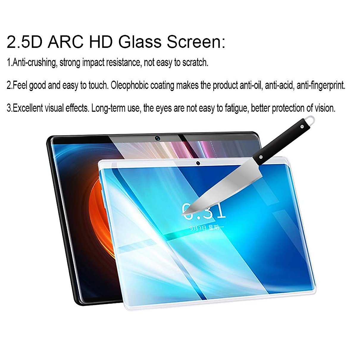 Tablet 10 Inch 2.5D Tempered Glass HD Display Dual SIM Card Slot Tablet ,Android 6.0,Quad Core Processor with Dual Camera /WiFi/Bluetooth/GPS (Black)