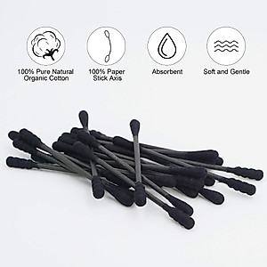HOMEFOX Black Cotton Swabs Spiral - 400 Count Organic Cotton Buds Double Side Tightly Wrapped Charcoal Cotton Tips Paper Stick Soft Gentle Cruelty-Free Lint-Free Goth Bathroom, Round & Spiral (Black)