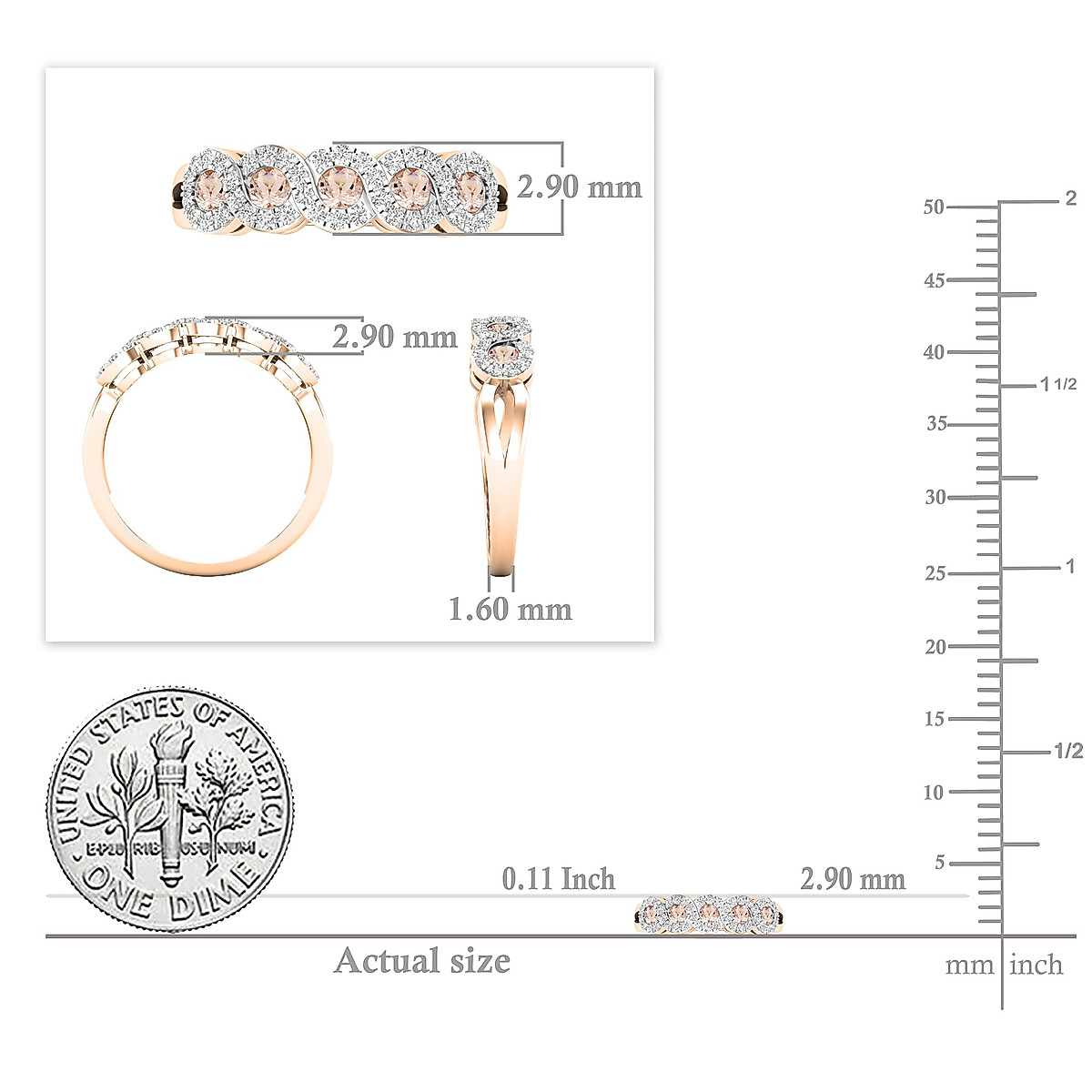 Dazzlingrock Collection Round White Diamond & Morganite Wedding Stackable Band in 10K Rose Gold, Size 7