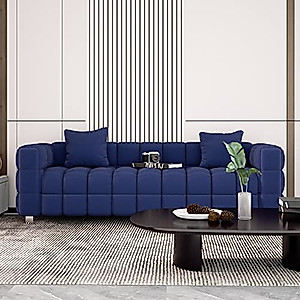 Dolonm Modern Sofa Couch with Metal Legs Upholstered Tufted 3 Seater Couch with 2 Pillows Decor Furniture for Living Room, Bedroom, Office, 80 Inch Wide (Blue-Teddy)