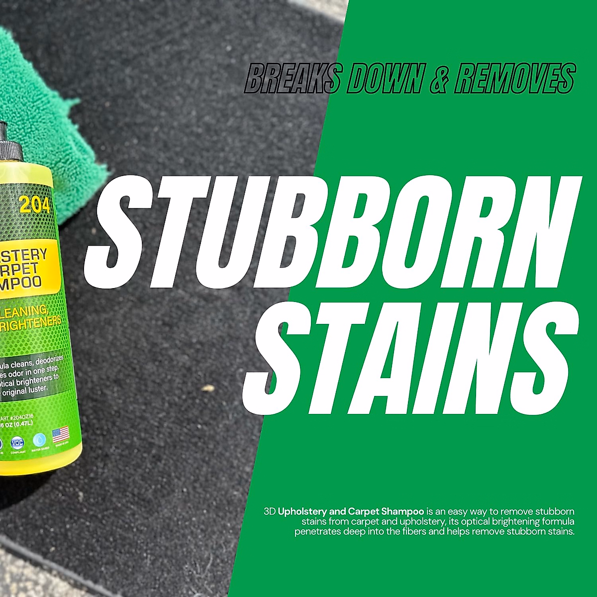 3D Upholstery & Carpet Shampoo - High Foam Stain Remover & Odor Eliminator Shampoo 1 Gallon