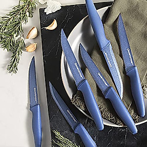 Granitestone Nutriblade 6-Piece Steak Knives Set Stainless Steel Serrated Blades with Comfortable Handles– Dishwasher-safe Rust-proof Steak Knife For Home and Restaurant Use As Seen On TV (Blue)