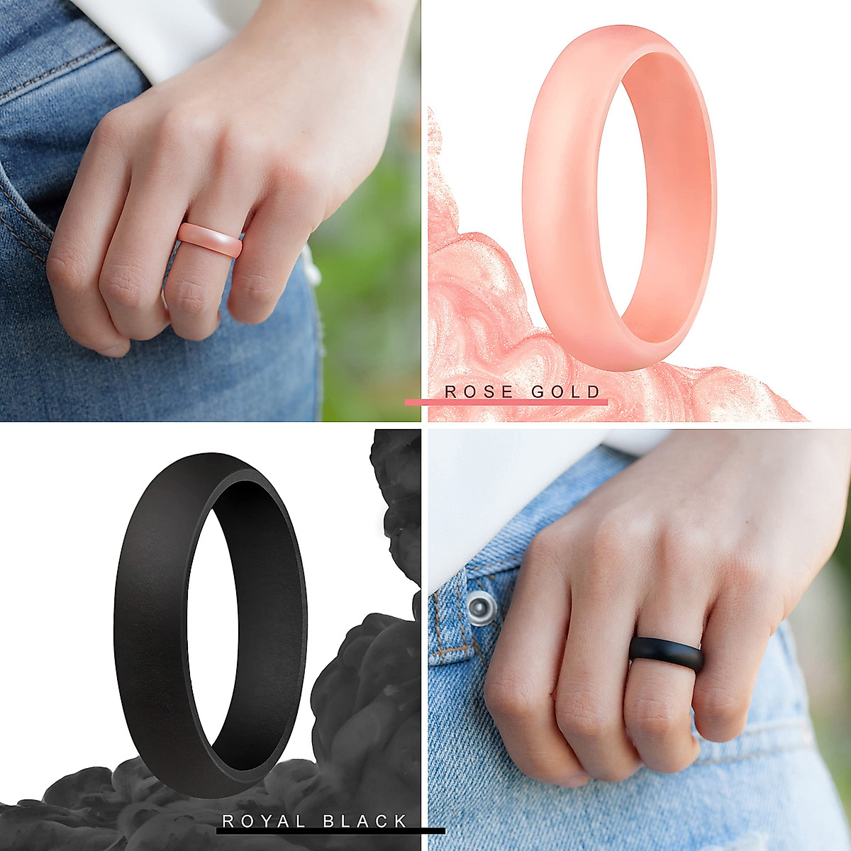 ThunderFit Women’s Silicone Wedding Rings, Rubber Engagement Bands 5.5mm Wide 2mm Thick - 1/2/3/4/5/6/7 Variety Multipack