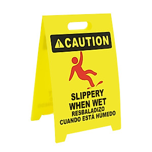 MATTHEW CLEANING 19'' Industrial Wet Floor Sign 3 Pack 2-Sided Durable Corrugated Plastic Birght Yellow Multilingual Warning Signs Commercial Caution Wet Fold-out Floor Signs For Indoors