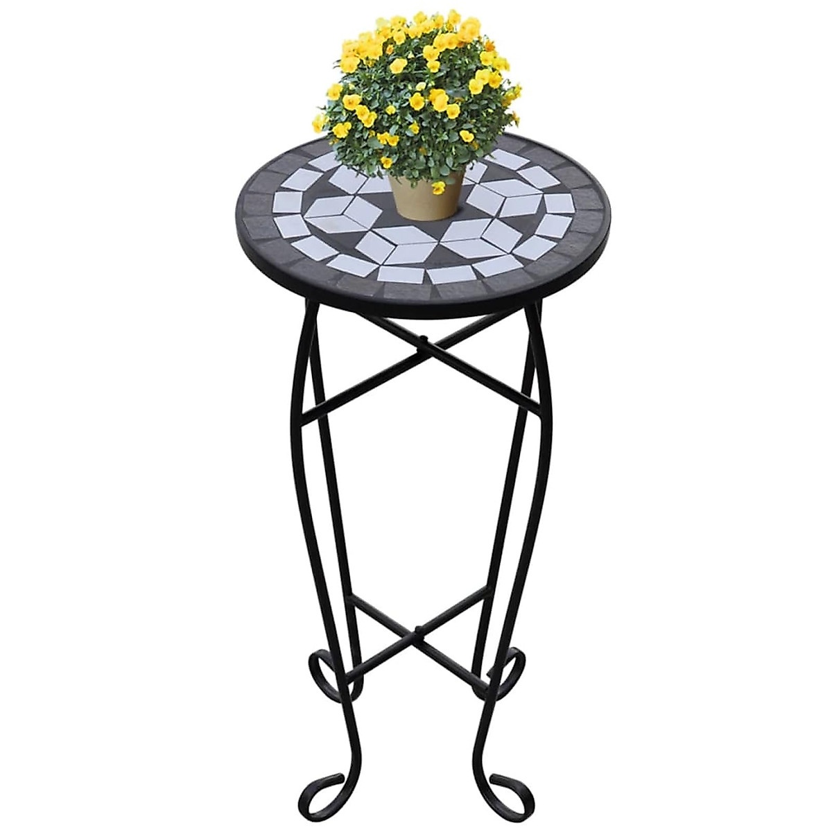 Gecheer Mosaic Side Table Plant Table Black White