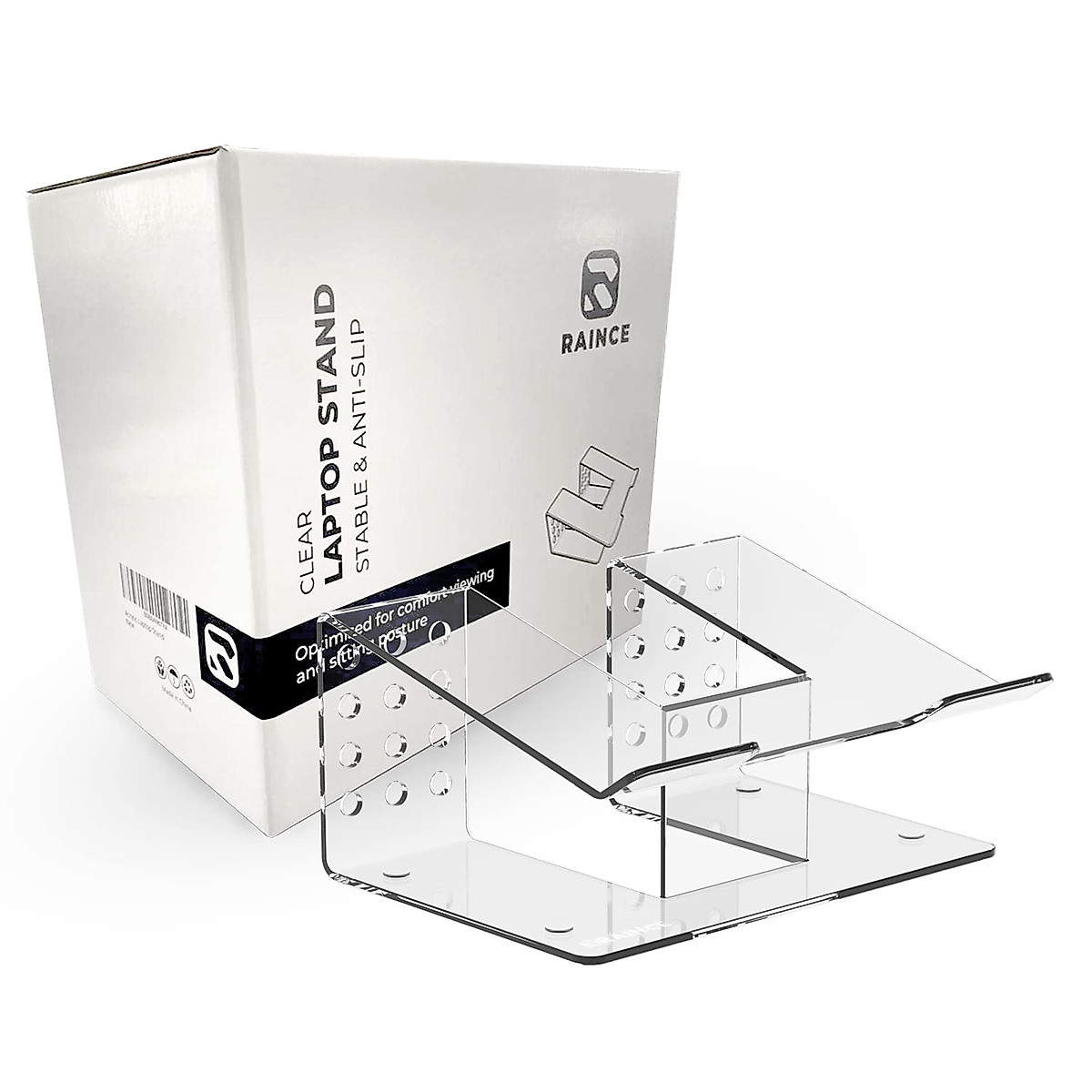 RAINCE Acrylic Laptop Stand: Premium Clear Laptop Stand for Desk. Stable & Ergonomic Design with Anti-Slip & Scratch Protection. Compatible with 10 to 16 inch Laptops