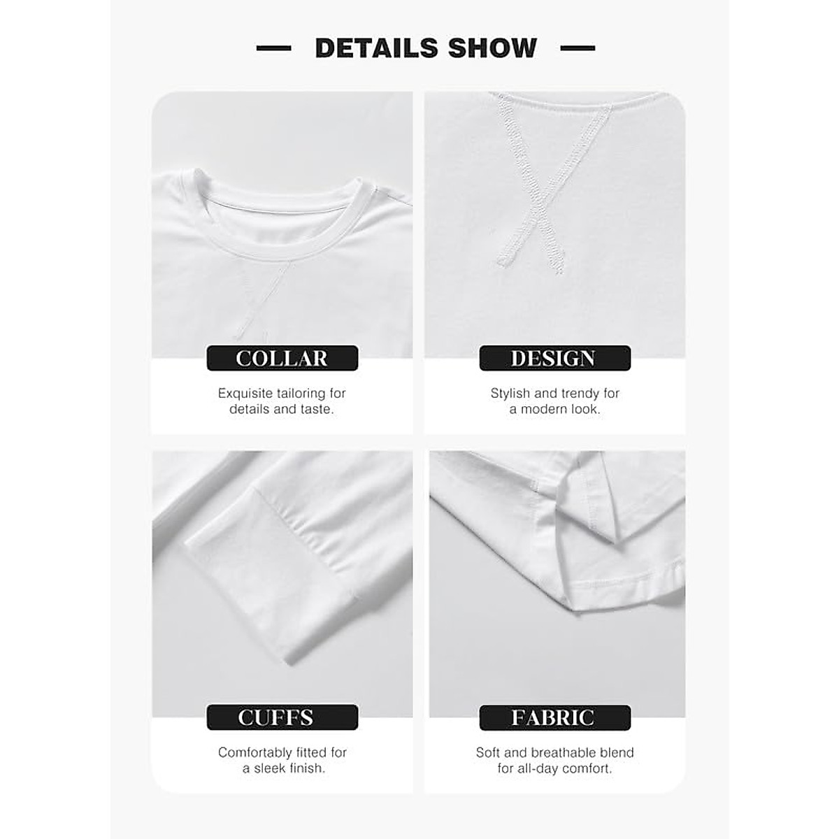 JMIERR Men's 3 Pack Cotton Hipster Hip Hop Longline Crewneck Long Sleeve T-Shirt, T Shirts for men Pack, US 40(M), Black/White/Light Pink